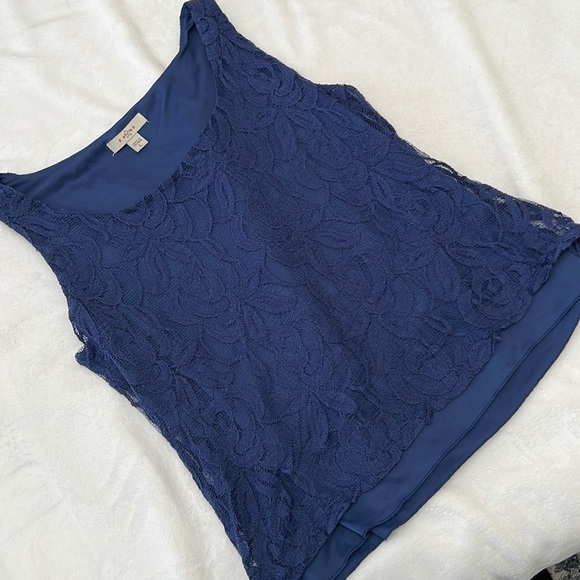 Tops | Blue Floral Lace Formal Top With Slip Underneath | Poshmark